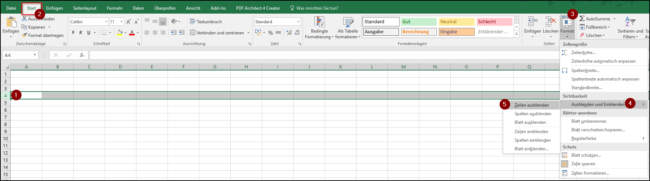 Excel: Arbeitsblatt, Zeilen und Spalten ein-und ausblenden - Office ...