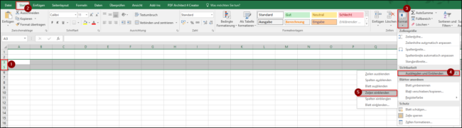 Excel: Arbeitsblatt, Zeilen und Spalten ein-und ausblenden - Office ...