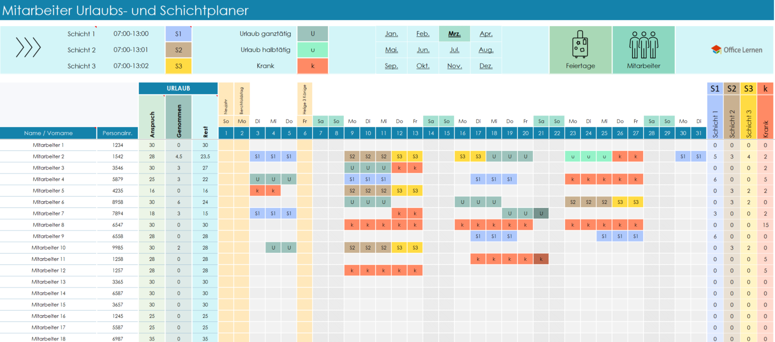 Excel Dienstplaner Vorlagen 2025 - 2026 - Office-Lernen.com