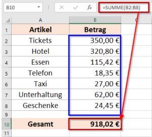 Excel Summenfunktion - Office-Lernen.com