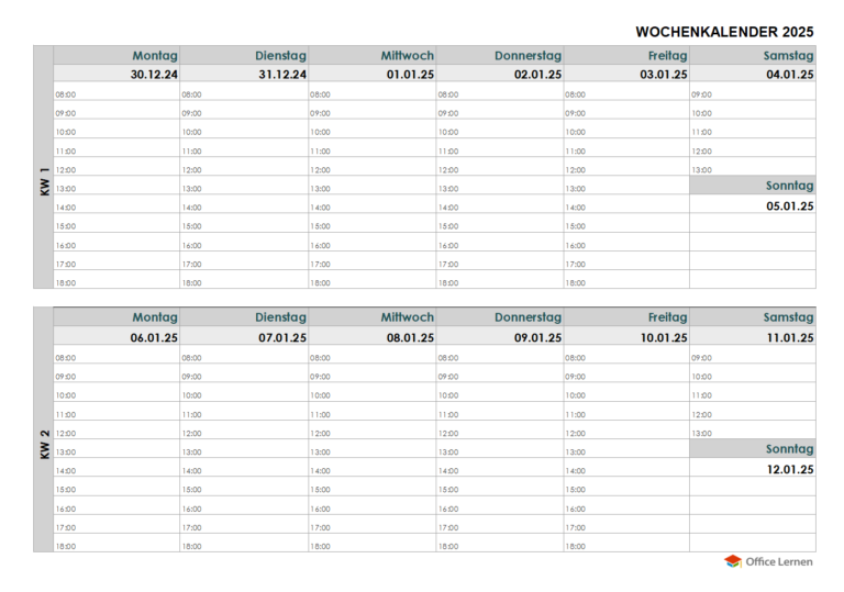 Kostenlose Kalendervorlagen 2025 - Office-Lernen.com